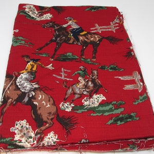 Vintage Barkcloth Cowboy Bucking Broncos in Red Moda Roundup Retro ...