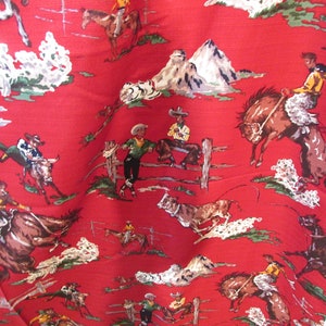 Vintage Barkcloth Cowboy Bucking Broncos in Red Moda Roundup Retro ...