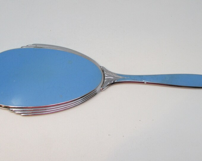 Vintage Art Deco Hand Mirror Blue and Silver Hand Mirror Regency Bath ...