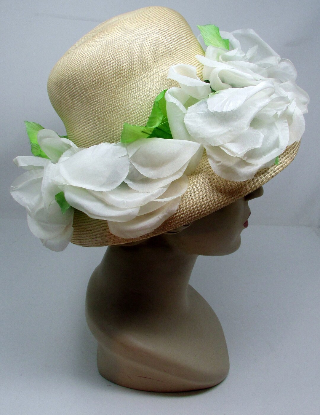 Vintage Floral Hat Kentucky Derby Style Straw Hat With Large White ...