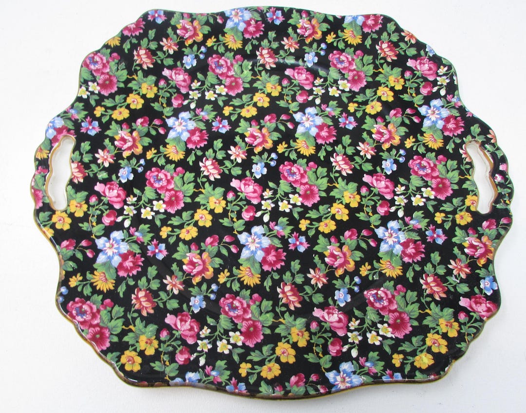 Vintage Chintz Royal Winton Esther Chintz Square 10 Inch Plate With Handles 1953 Grimwades ...