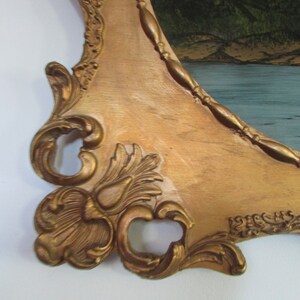 Victorian Reverse Painting of Castle Vintage Art Work Gold Carved Frame ...