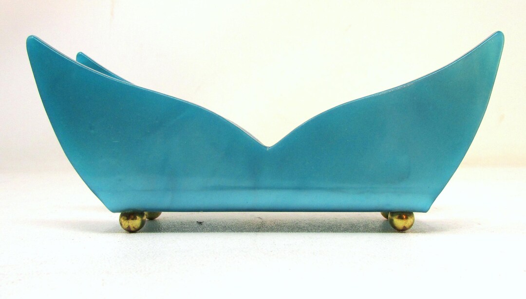 Mid-century Aqua Blue Eyeglass Holder With Brass Ball Feet – Atomic ...