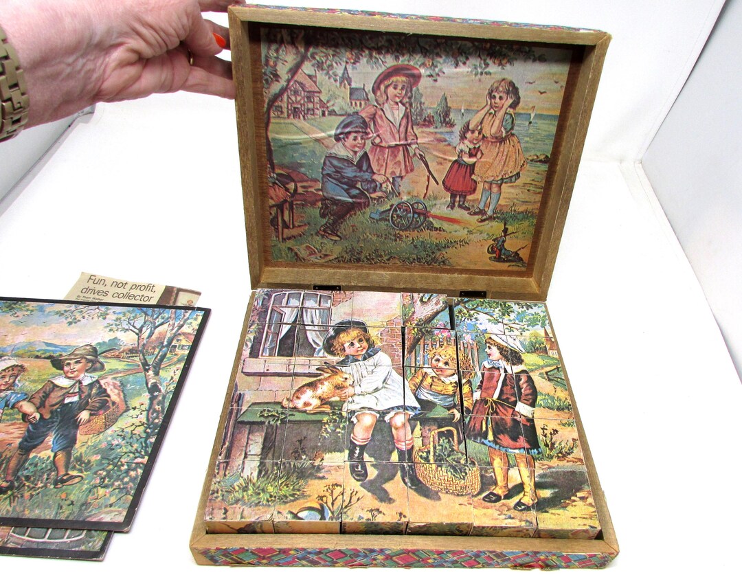 Vintage Wooden Victorian Lithograph Picture Blocks Set in Original Wood ...