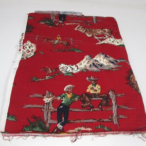 Vintage Barkcloth Cowboy Bucking Broncos in Red Moda Roundup Retro ...