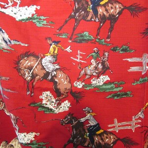 Vintage Barkcloth Cowboy Bucking Broncos in Red Moda Roundup Retro ...