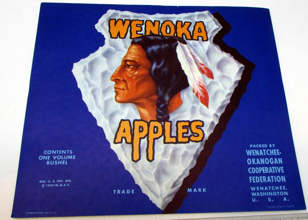 Vintage Art Deco Apple Crate Label C1920s Wenoka Native American Indian ...