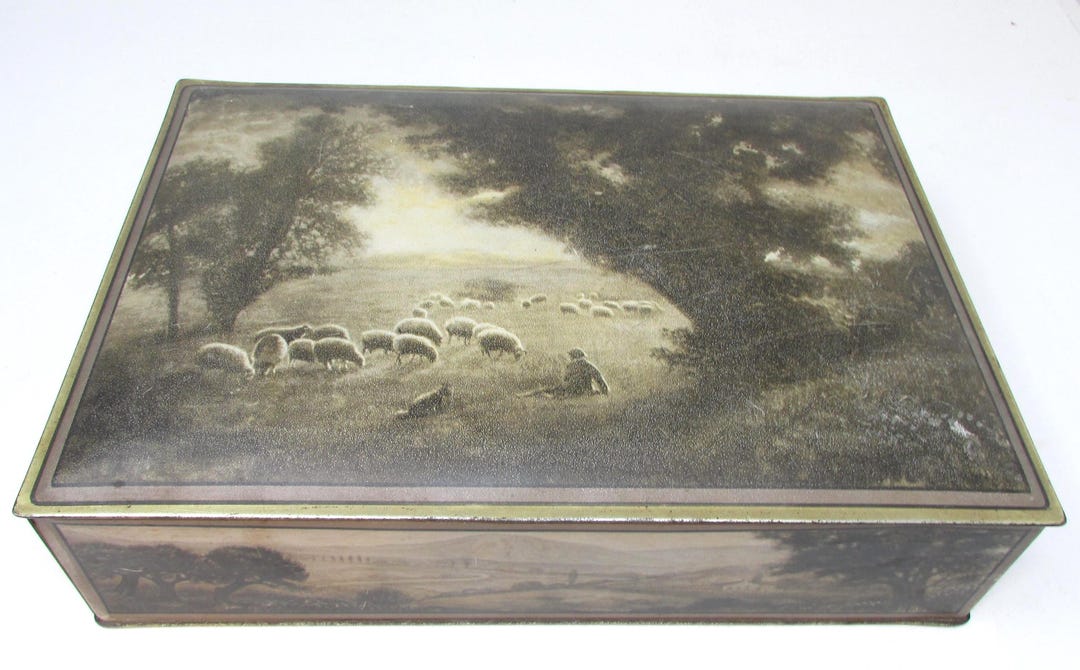 Vintage Tin Box Uneeda Biscuit Tin Box, Vintage Brown Pastoral ...