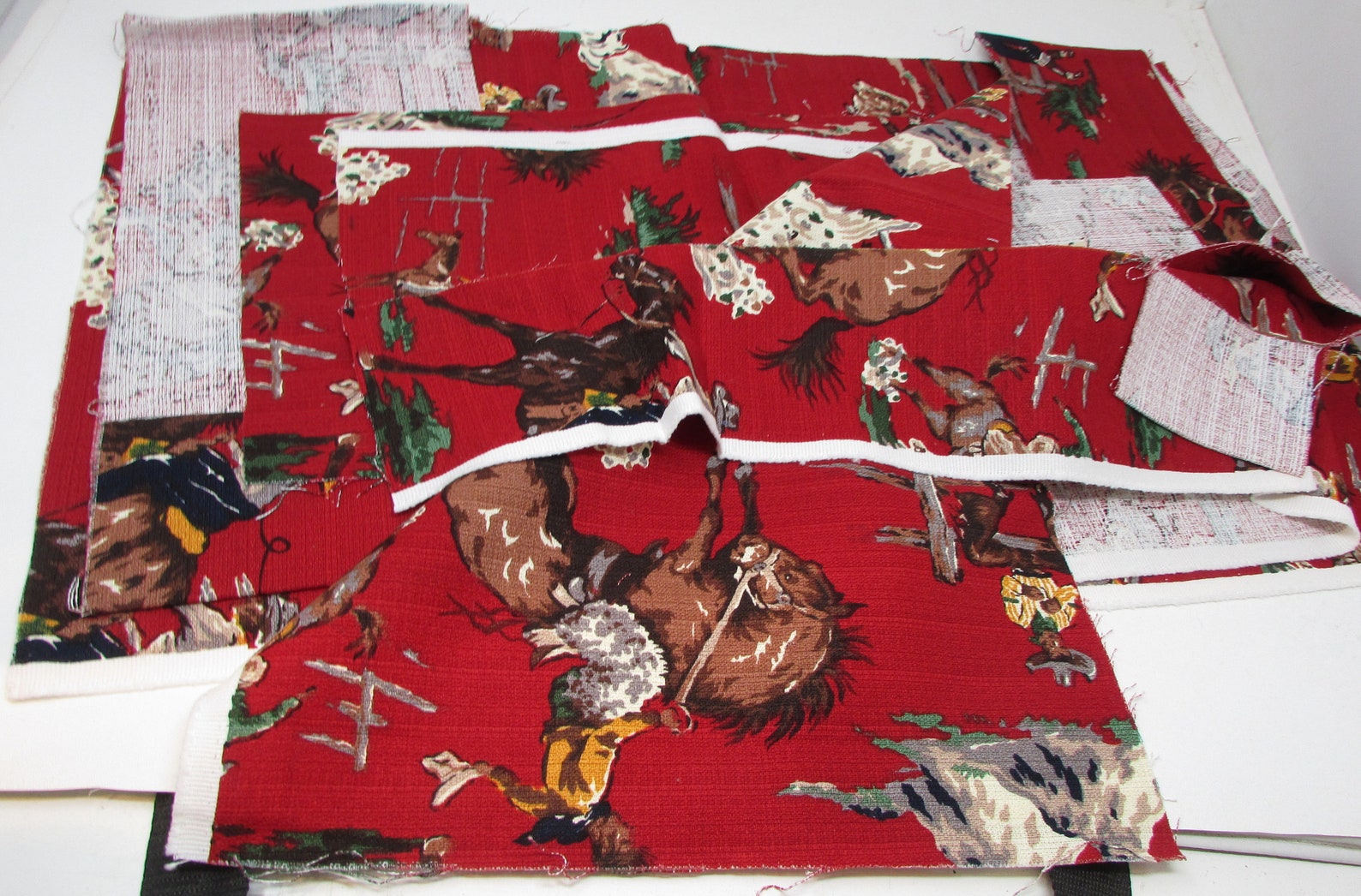 Vintage Barkcloth Cowboy Bucking Broncos in Red Moda Roundup Retro ...