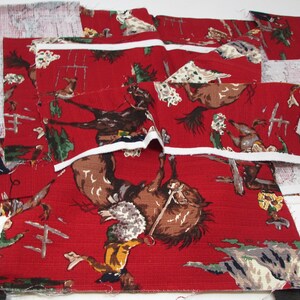 Vintage Barkcloth Cowboy Bucking Broncos in Red Moda Roundup Retro ...