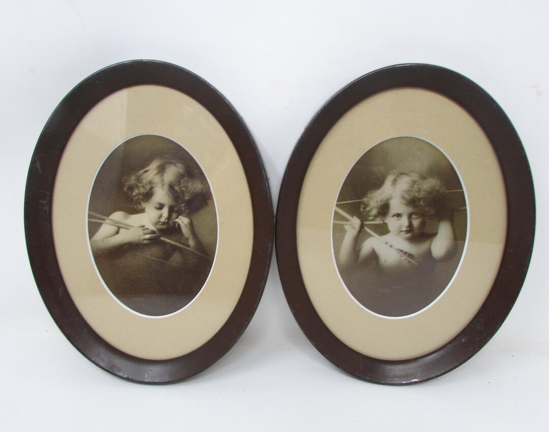 Picturesvintage Cupid Awake and Cupid Asleep Oval Frame Original Prints ...