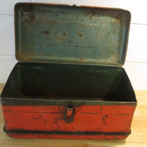 Vintage Red Painted Metal Tool Box With Tons of Character Cute Small ...