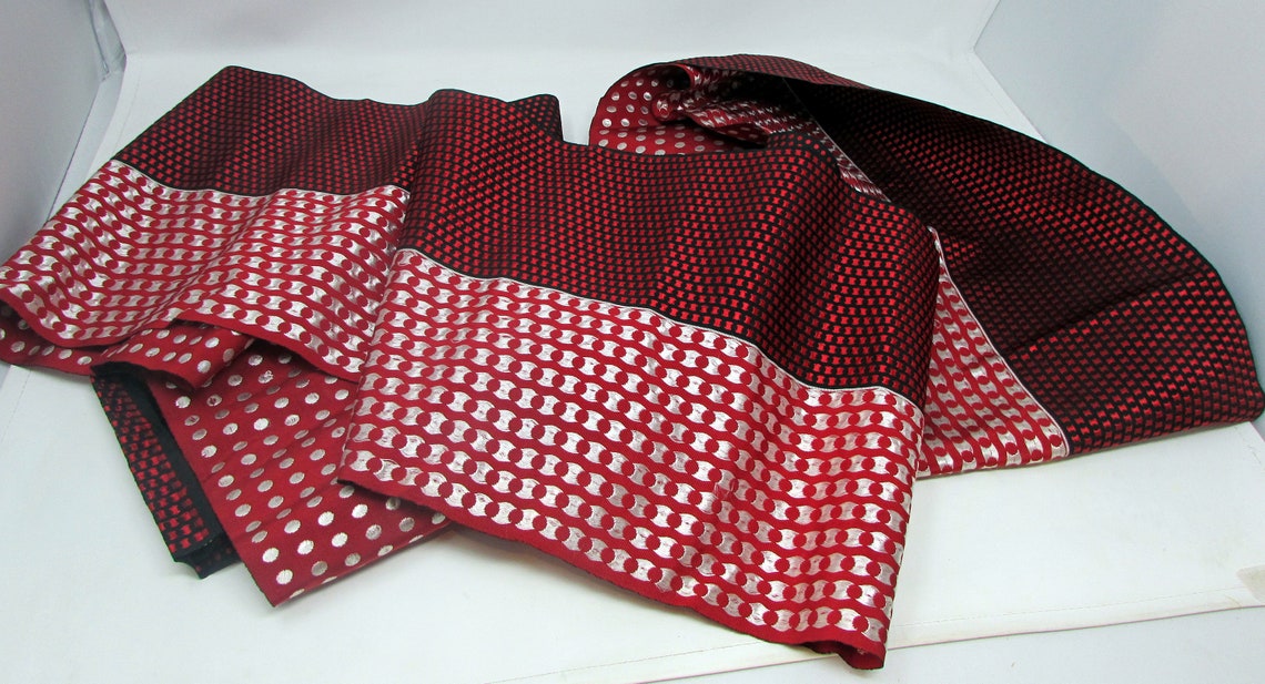 Vintage Woven Obi Red Black White Art Deco Geometric Design | Etsy