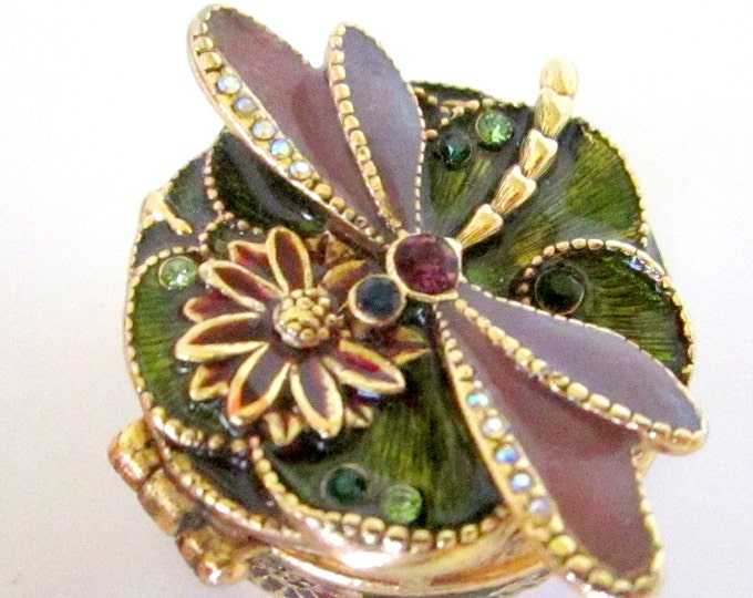 Vintage Dragonfly Pill Box Monet Trinket Box Enamel Rhinestones - Etsy