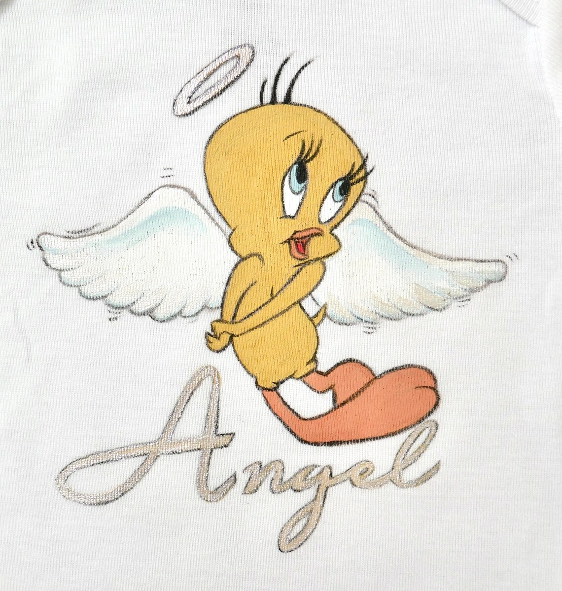 Hand Painted Tweety Bird Onesie: Angel Wings, 6 Month Baby Bodysuit ...