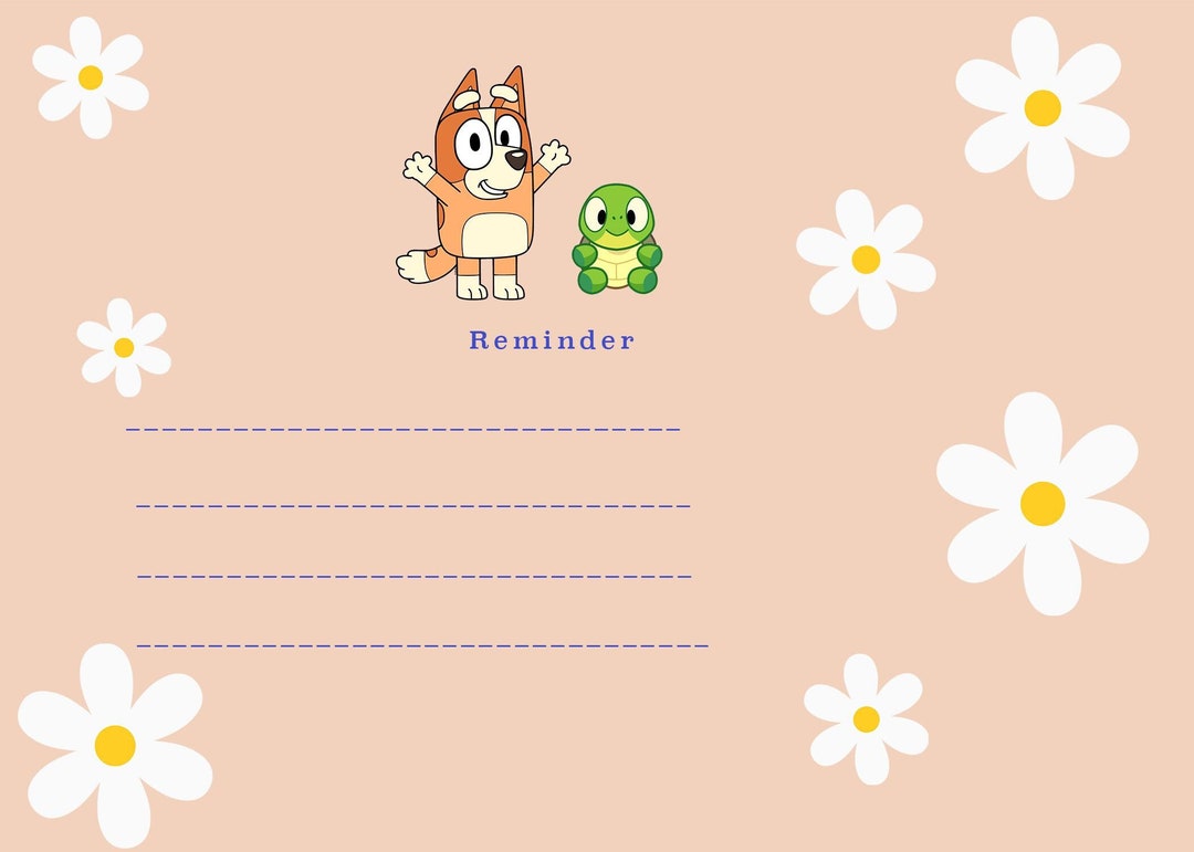 Reminder Note Bluey Bingo Turtleboy Daisy Florals - Etsy