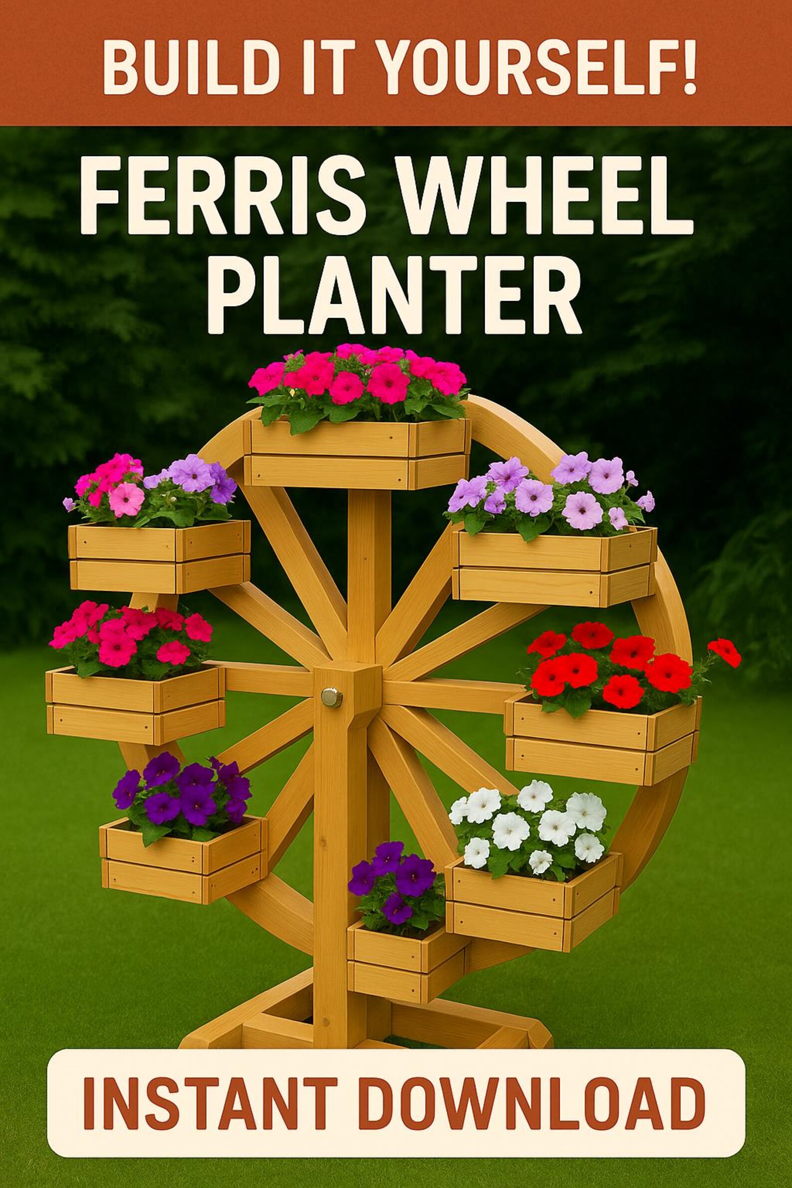 DIY Ferris Wheel Planter Plans | Wooden Flower Stand PDF | Outdoor ...