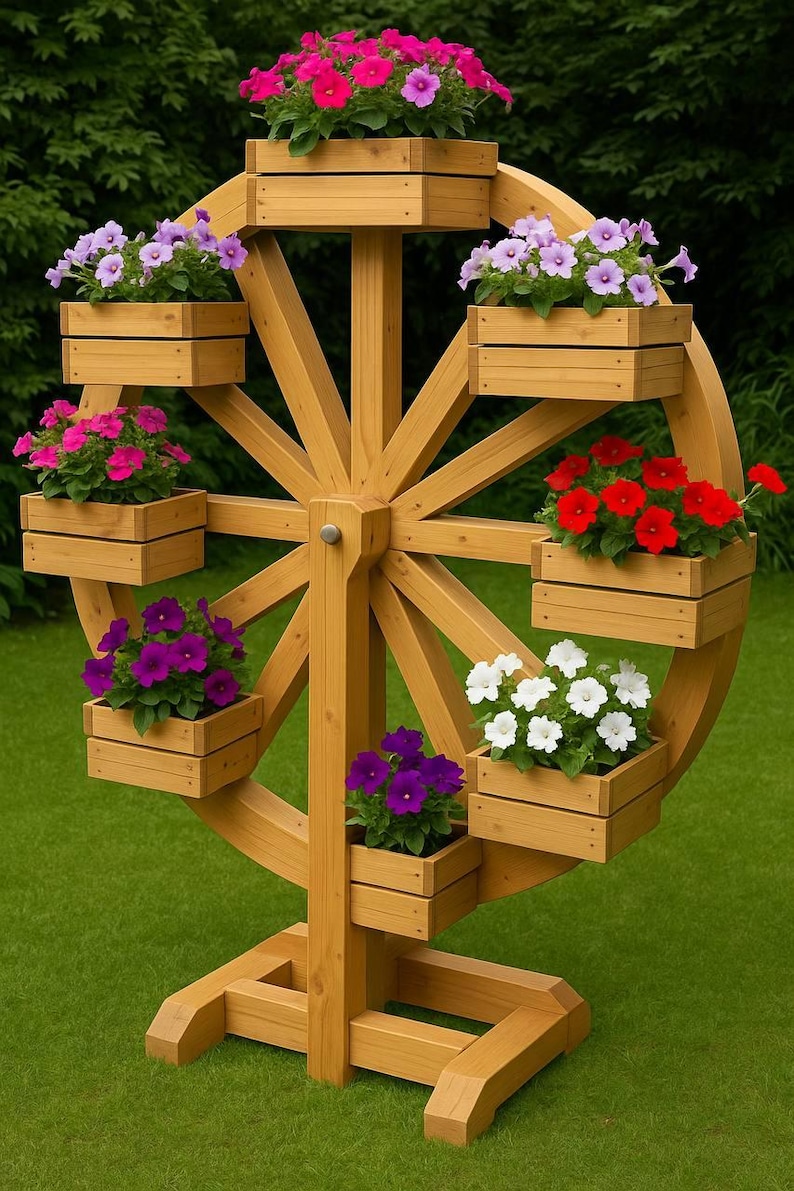 DIY Ferris Wheel Planter Plans | Wooden Flower Stand PDF | Outdoor ...