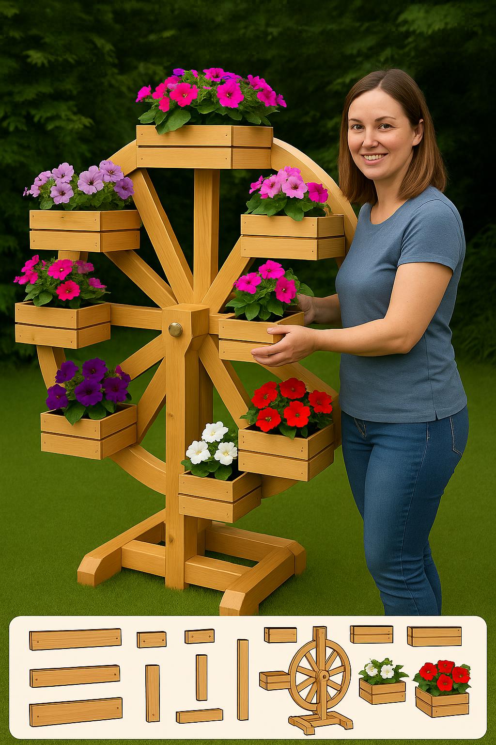 DIY Ferris Wheel Planter Plans | Wooden Flower Stand PDF | Outdoor ...