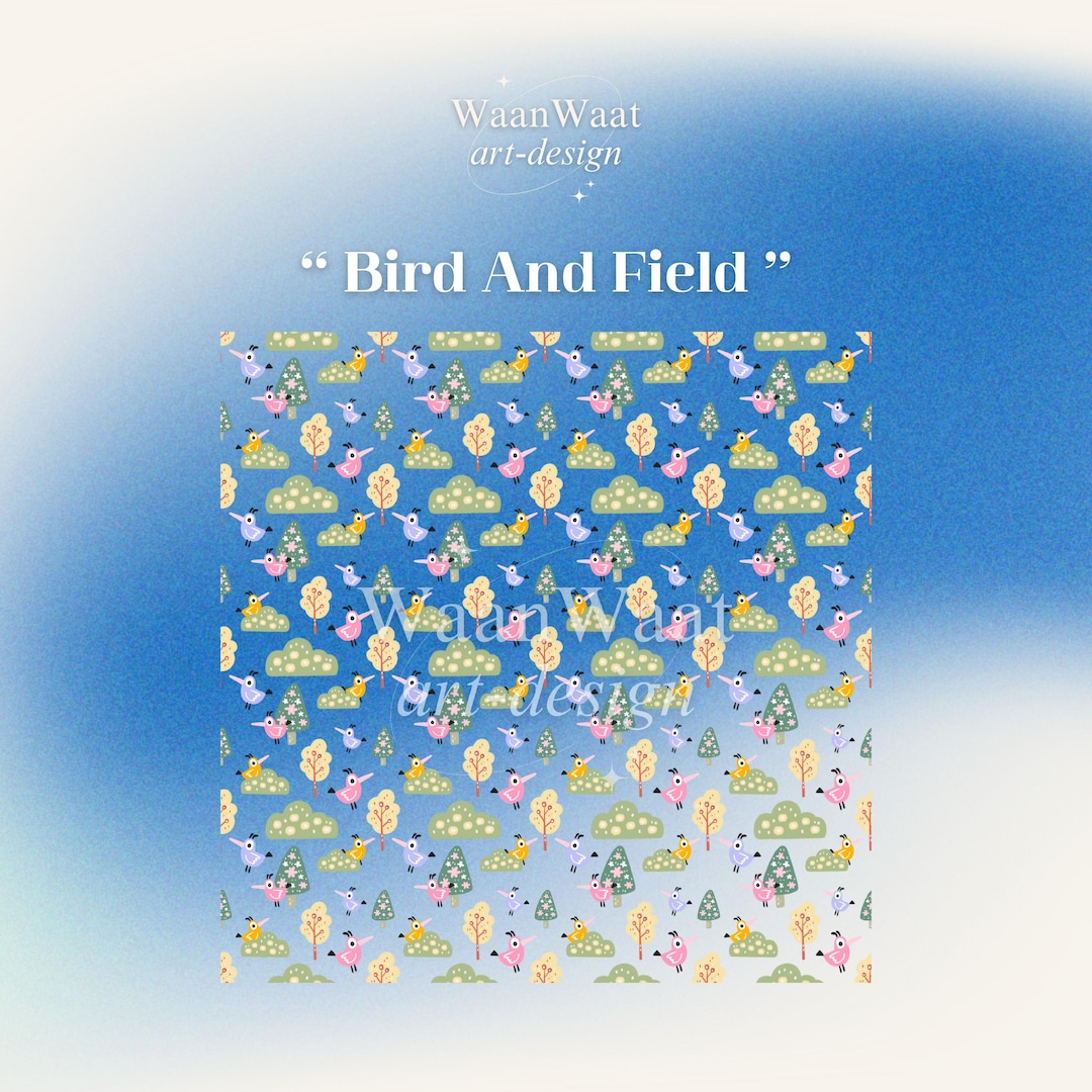 Minimal Illustration Birds Chilling in the Field, Seamless Pattern Art ...