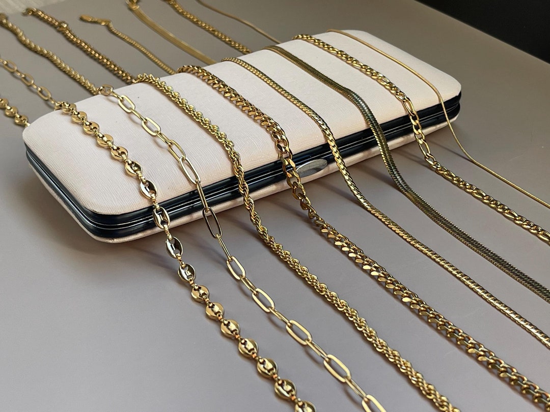 Gold Chain Necklace, Paperclip Necklace, Cuban Chain, Figaro Chain ...
