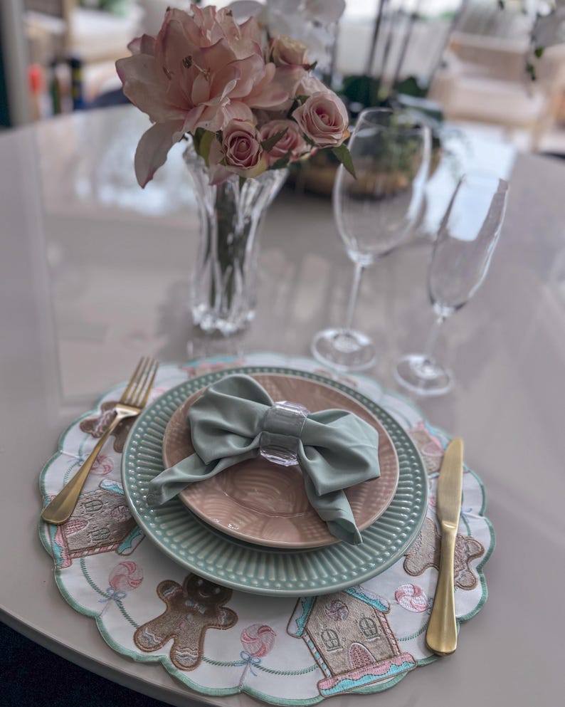 Christmas Placemat Gingerbread Pastel 15in Round - Etsy