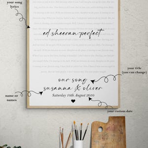 Custom Song Lyric Art,personalized Lyric Design,unique Gift for Wedding ...