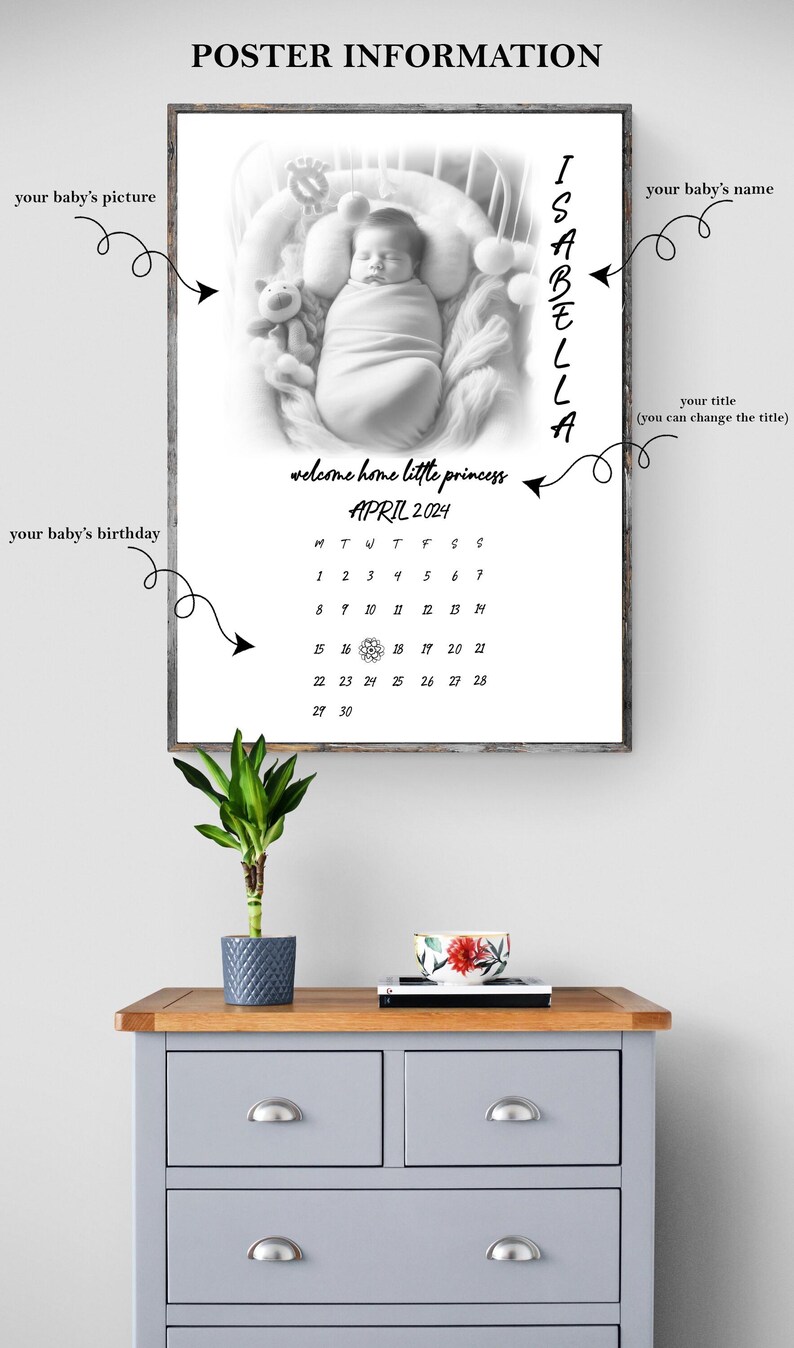 Personalized Baby Birth Calendar With Photo,digital Newborn Keepsake ...