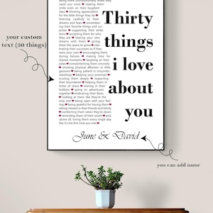 Custom "30 Things I Love About You" Digital Print, Personalized ...