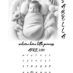 Personalized Baby Birth Calendar With Photo,digital Newborn Keepsake ...