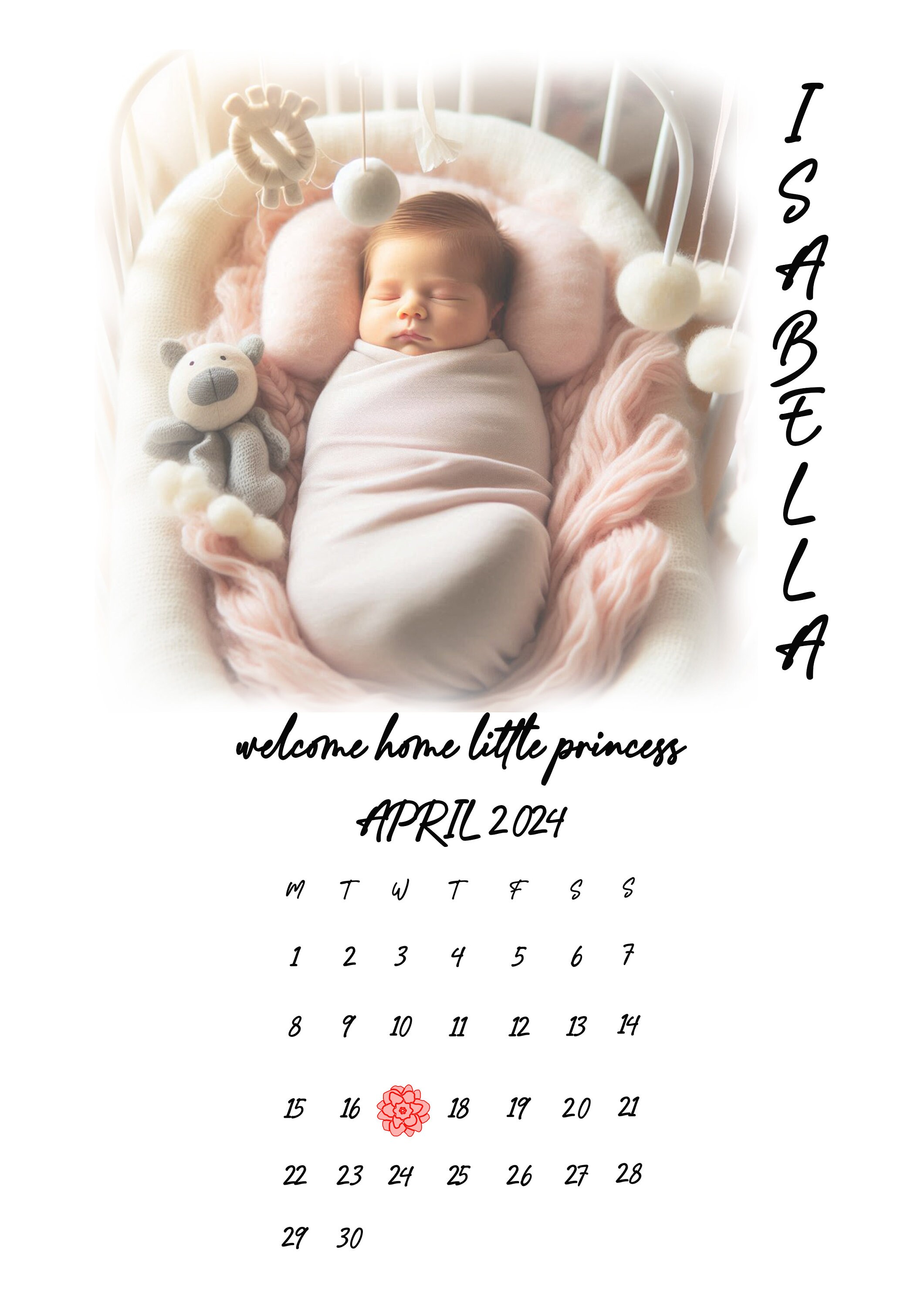Personalized Baby Birth Calendar With Photo,digital Newborn Keepsake ...