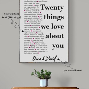 Personalized '20 Things We Love About You' Digital Print, Customizable ...
