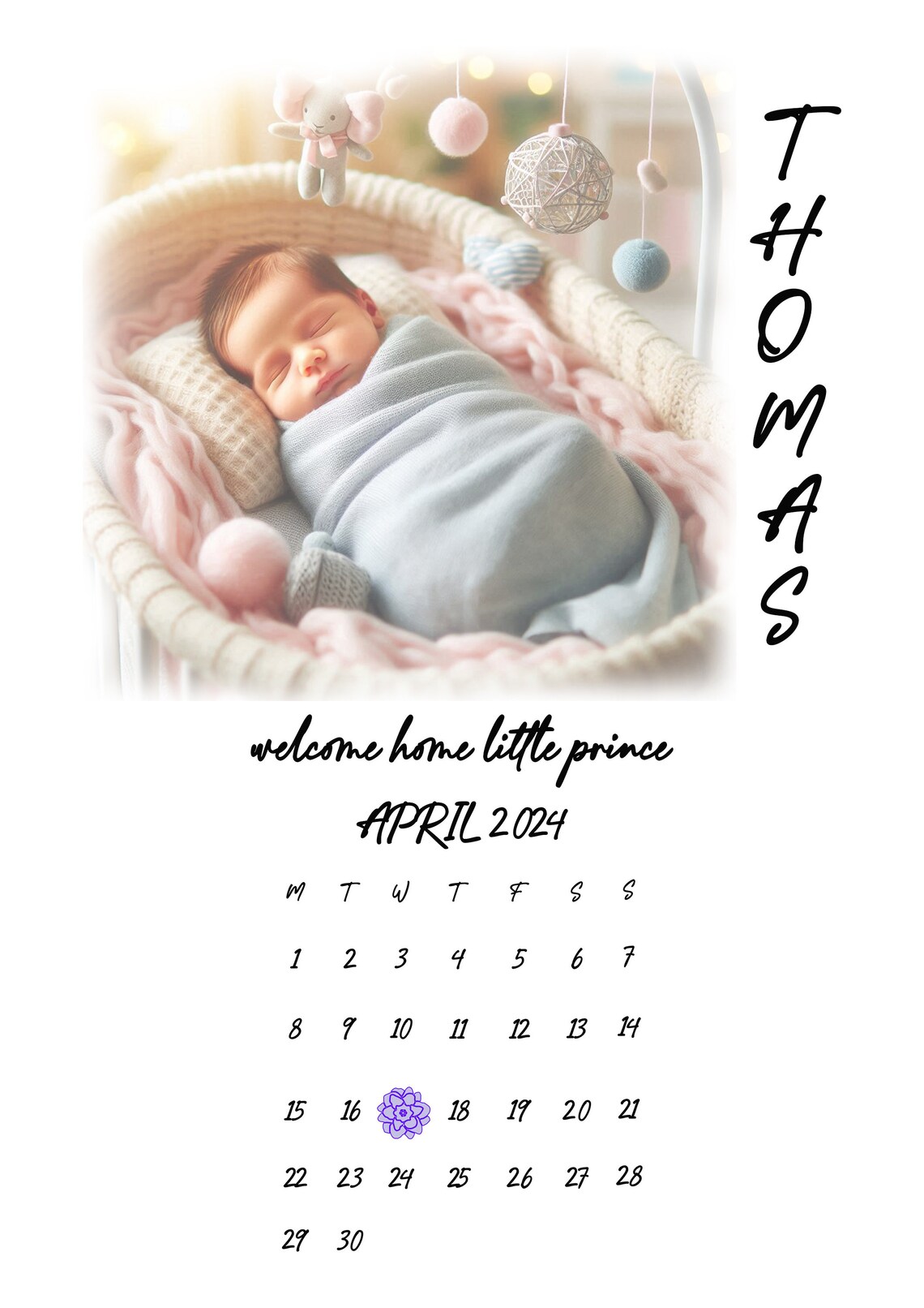 Personalized Baby Birth Calendar With Photo,digital Newborn Keepsake ...