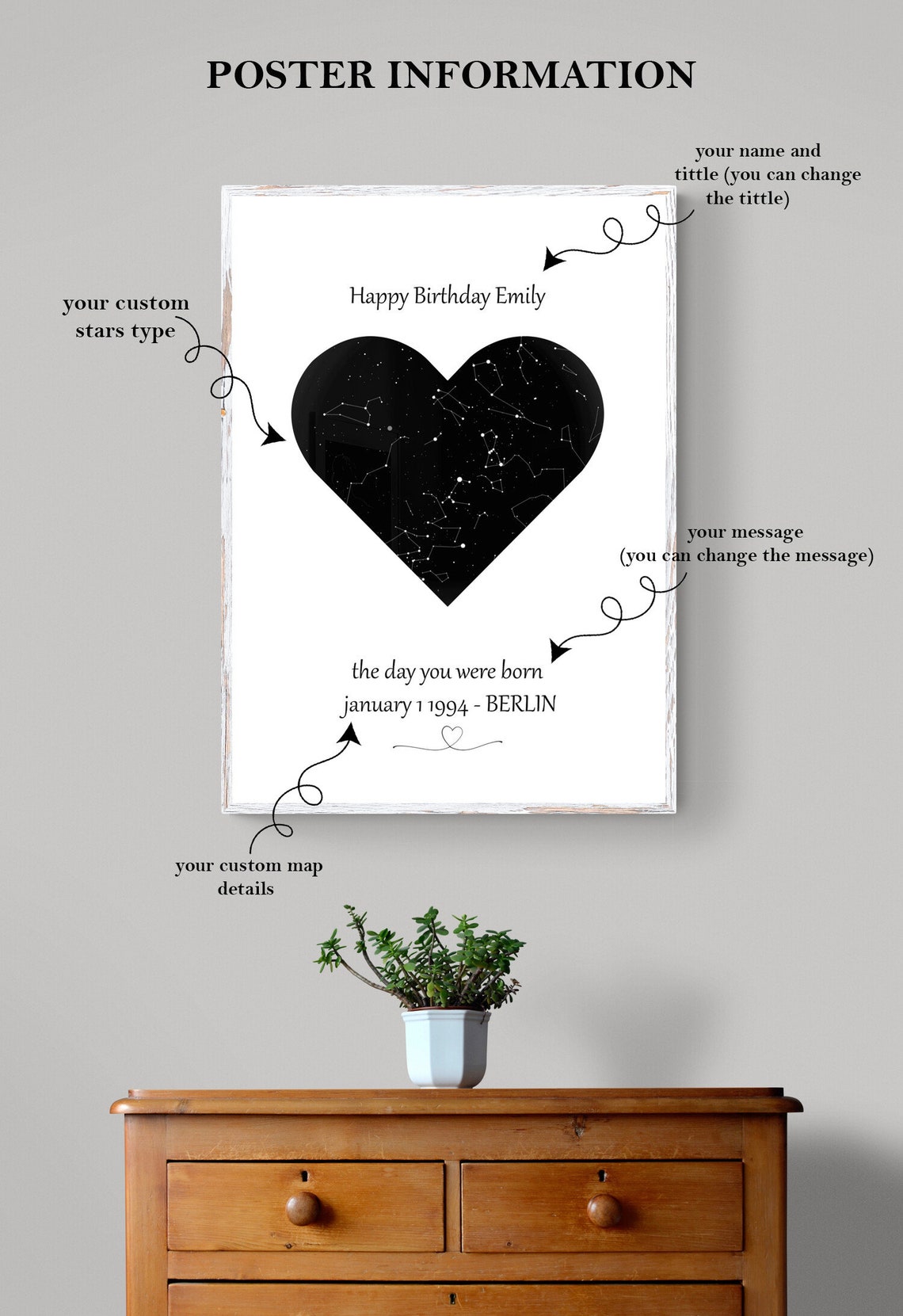 Custom Star Map Print With Heart Shape,wedding Gift for Lovers ...