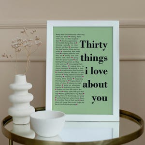 Custom "30 Things I Love About You" Digital Print, Personalized ...