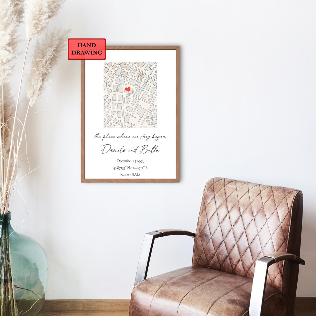 Custom Hand-drawn Map Art,personalized Digital Art for Couples,birthday ...