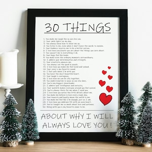 Personalized "30 Things I Love About You" Digital Art,custom Unique ...