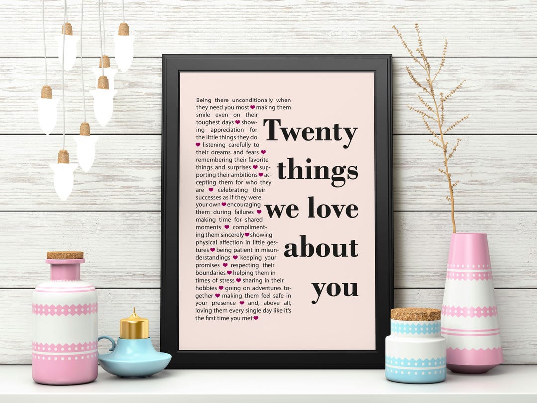 Personalized '20 Things We Love About You' Digital Print, Customizable ...