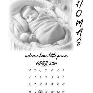 Personalized Baby Birth Calendar With Photo,digital Newborn Keepsake ...