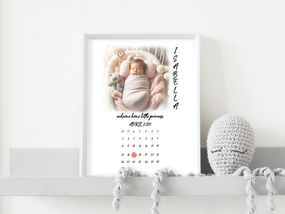 Personalized Baby Birth Calendar With Photo,digital Newborn Keepsake ...