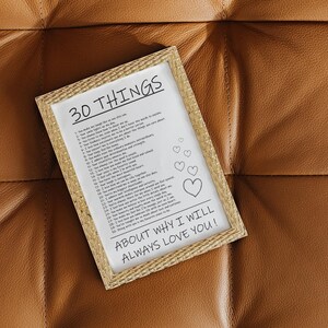Personalized "30 Things I Love About You" Digital Art,custom Unique ...