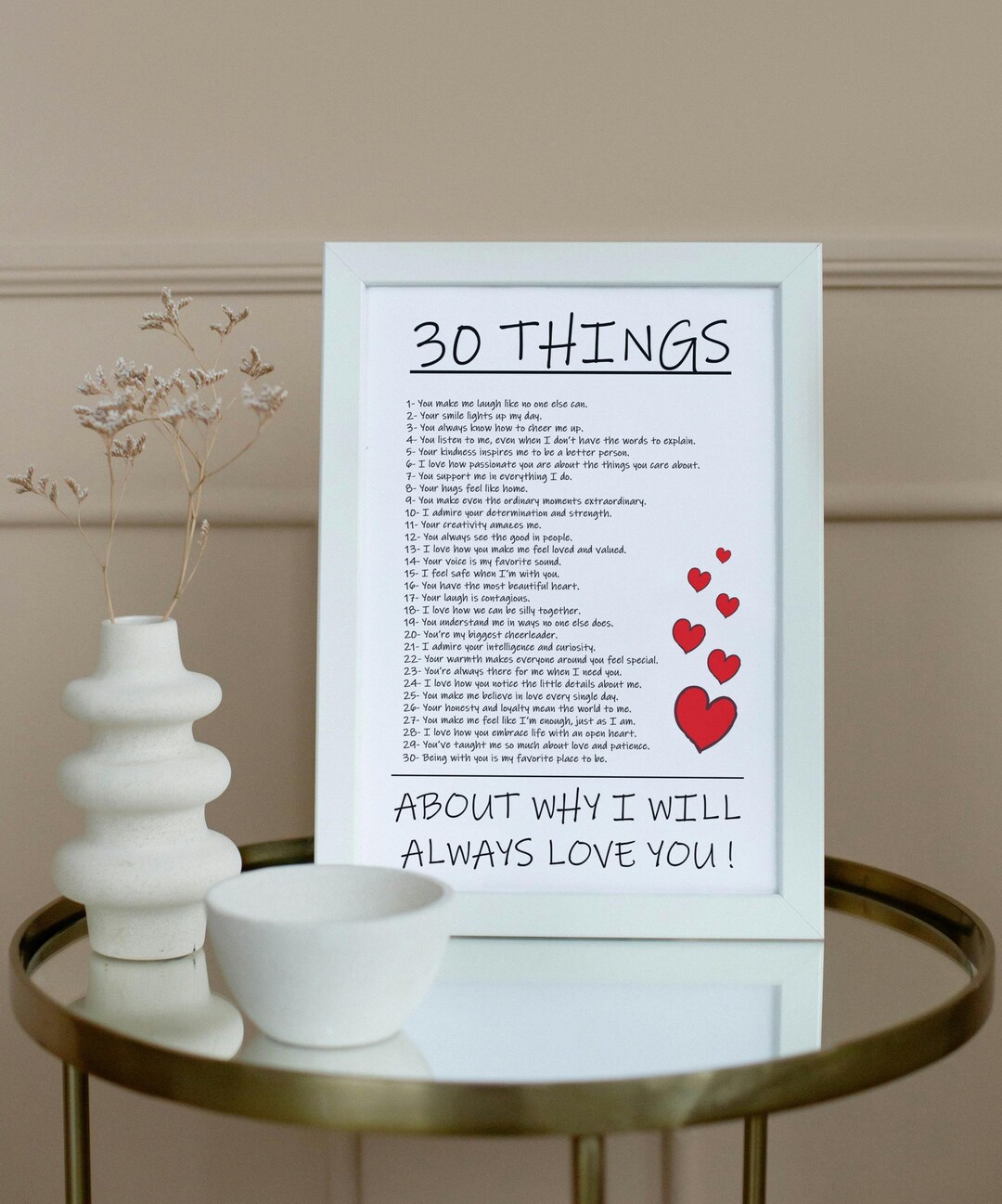 Personalized 30 Things I Love About You Digital Art,custom Unique Gift ...