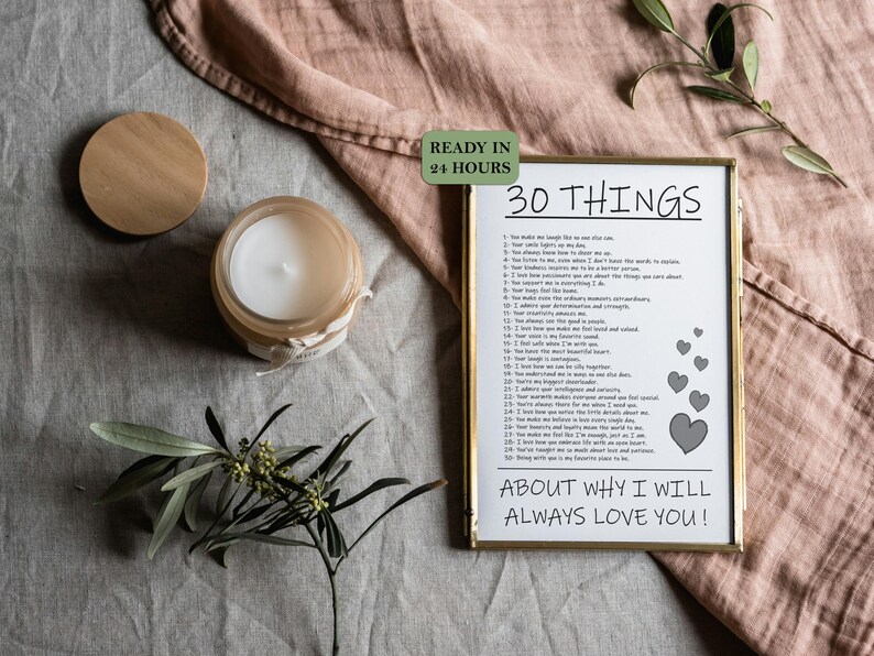Personalized "30 Things I Love About You" Digital Art,custom Unique ...