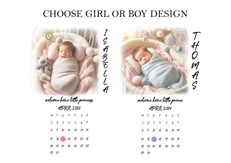 Personalized Baby Birth Calendar With Photo,digital Newborn Keepsake ...