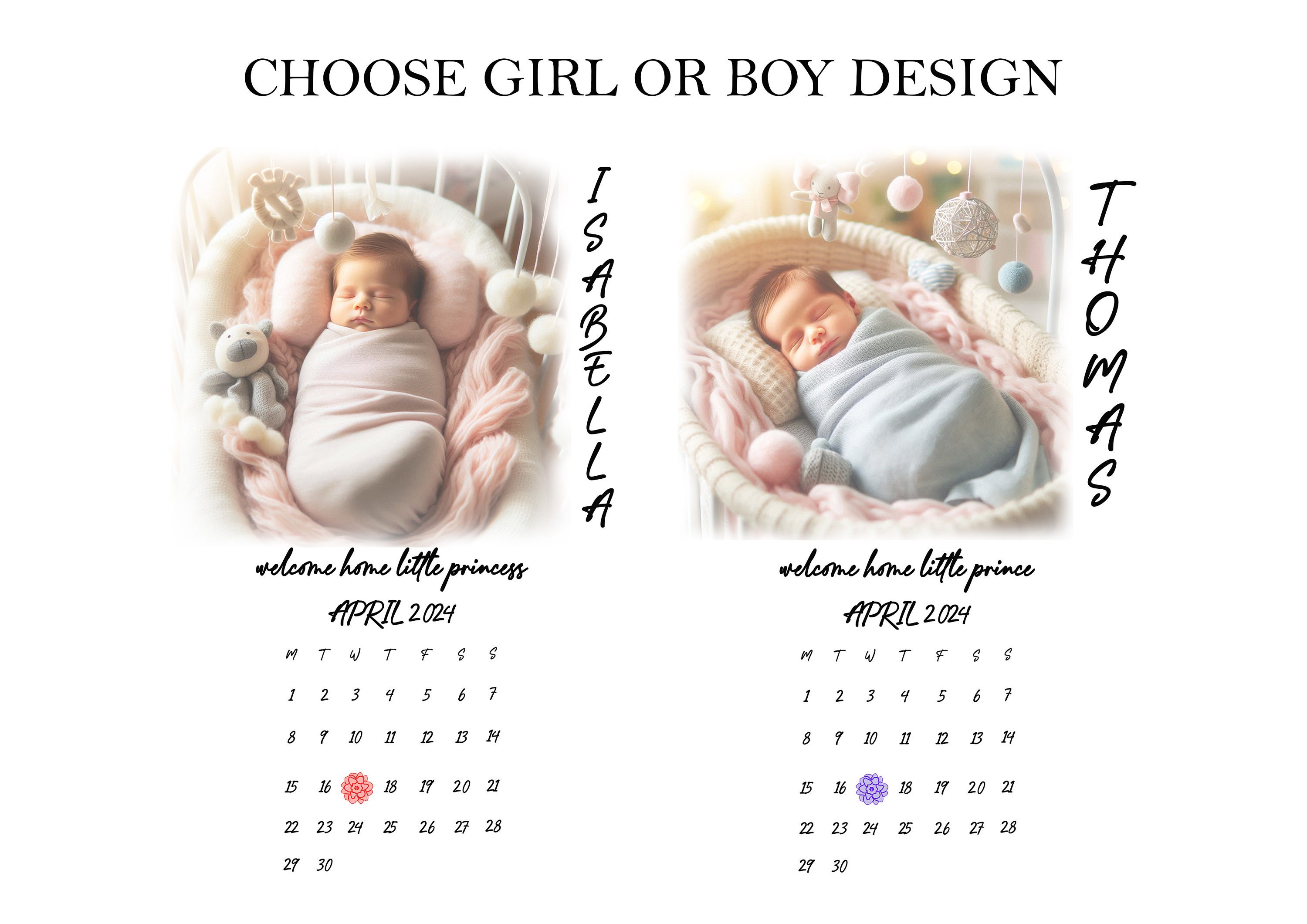 Personalized Baby Birth Calendar With Photo,digital Newborn Keepsake ...