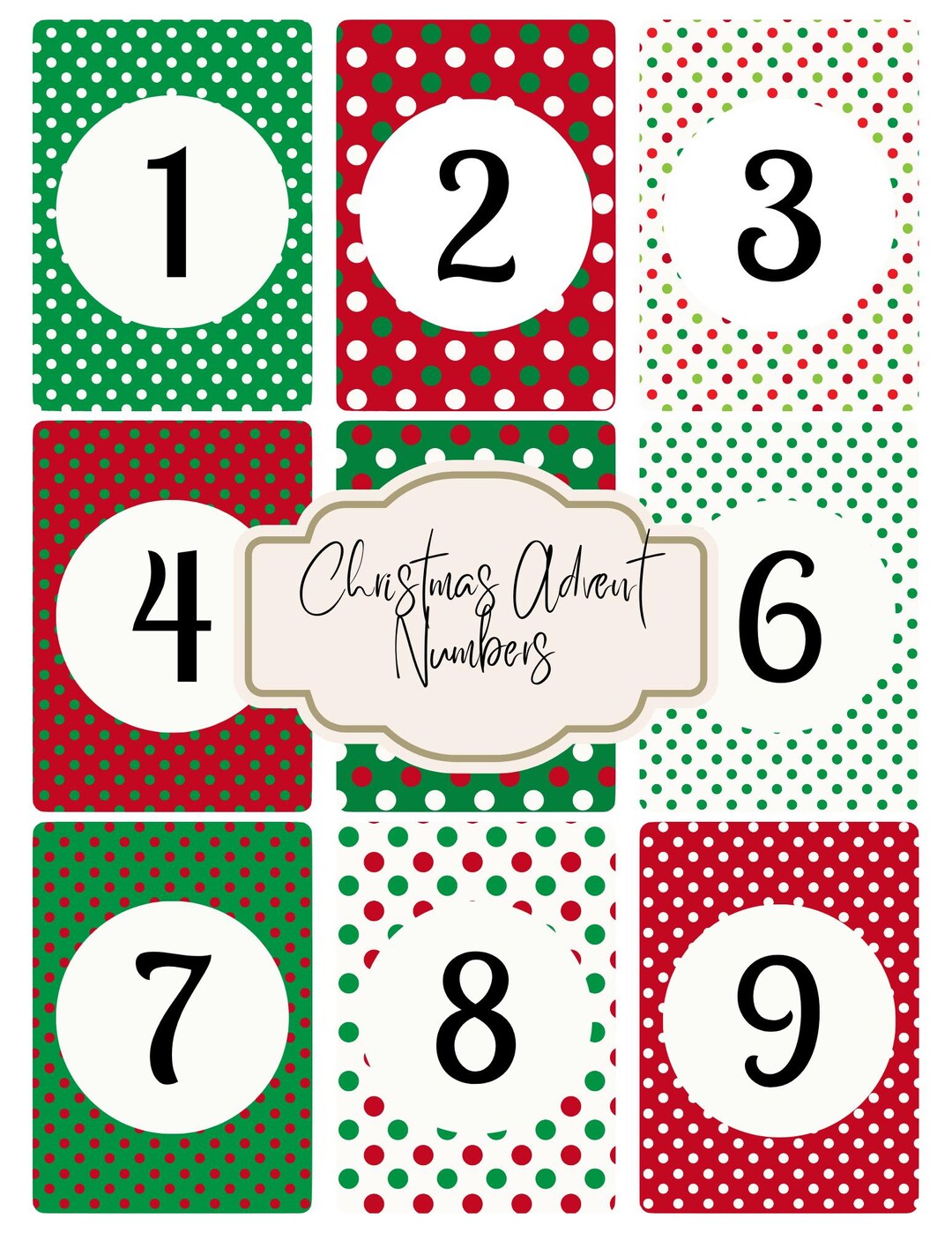 Printable Christmas Advent Number Tags: Red & Green (digital Download ...