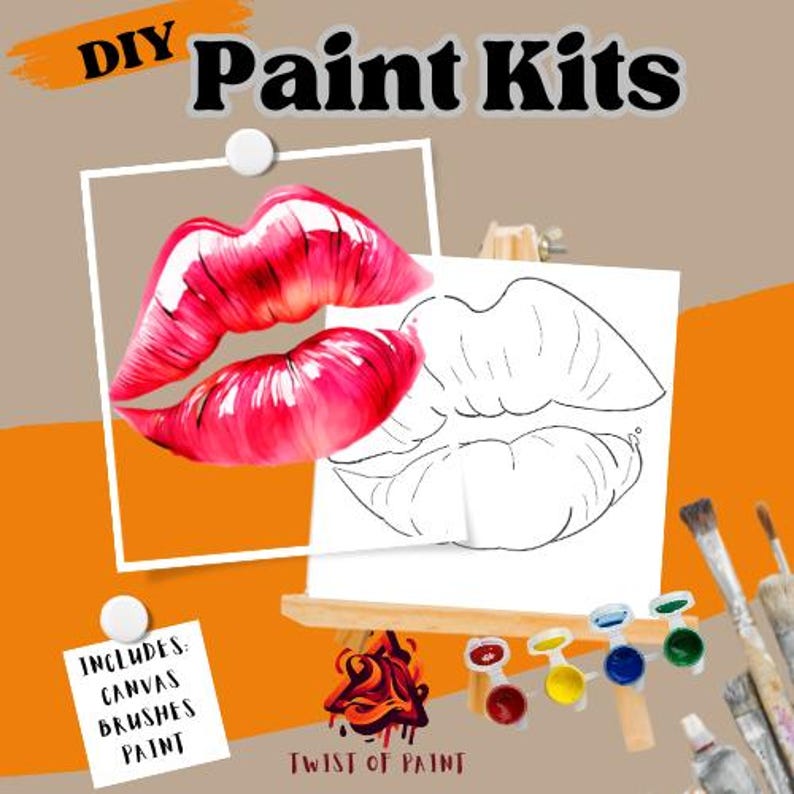 Cute Pink Kisses DIY Paint Kit - Fun Canvas Set for All Ages & Craft ...