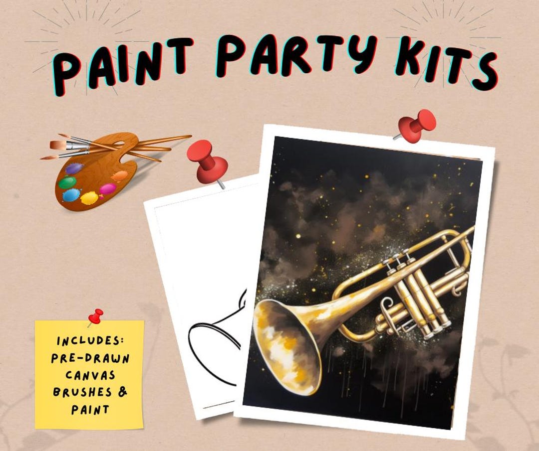 Music Horn Paint Kit - Paint Party Kit With Pre-drawn Canvas, Brushes ...