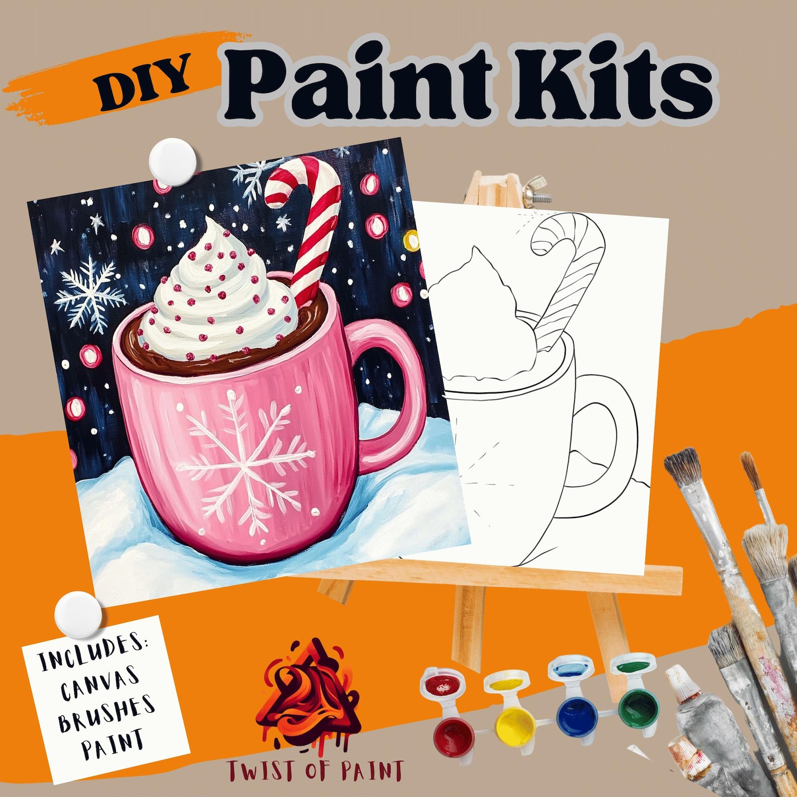 Hot Chocolate With a Peppermint Stick DIY Paint Kit - Festive Holiday ...