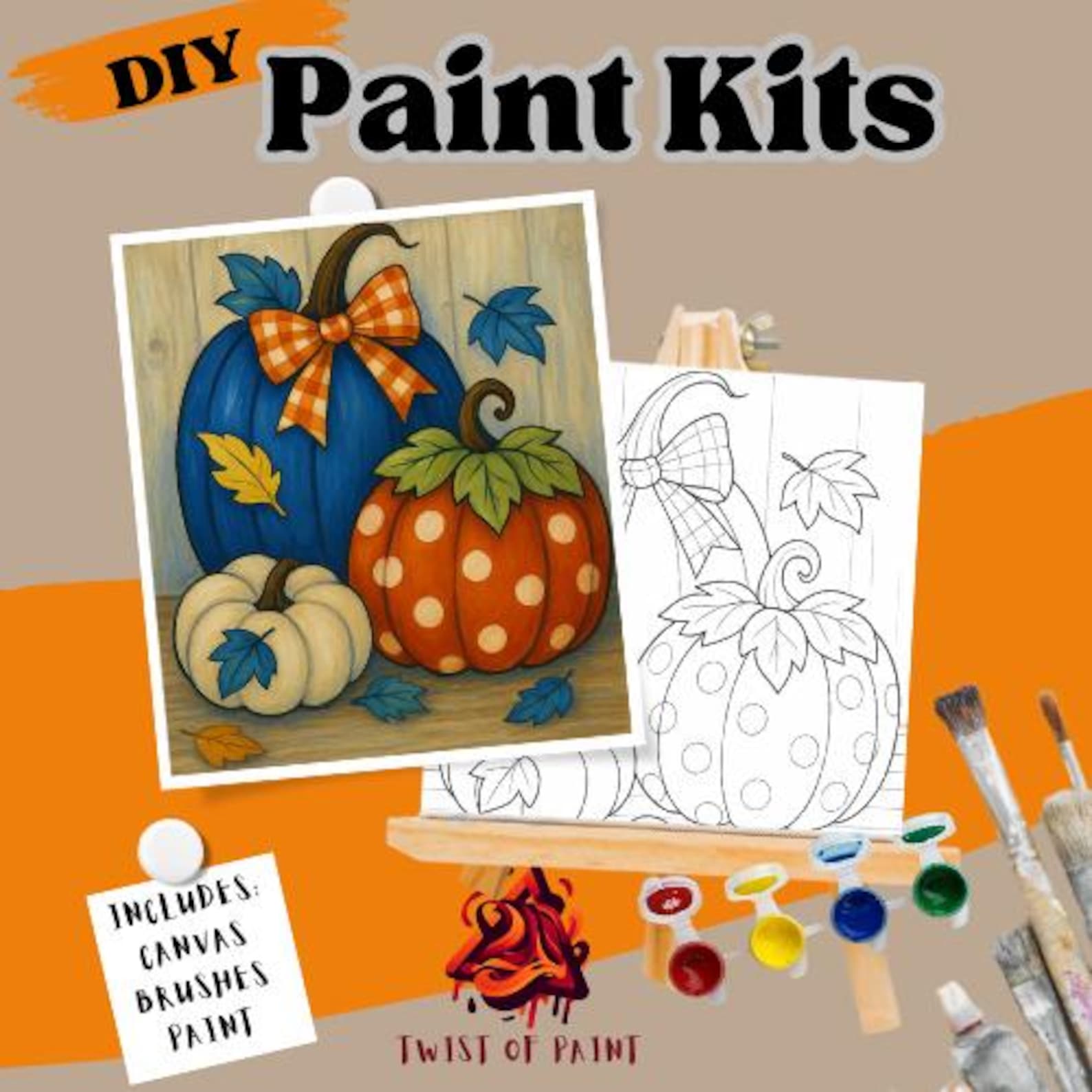 Whimsical Pumpkin Painting Kit – Fall DIY Paint Kit With Pre-drawn ...